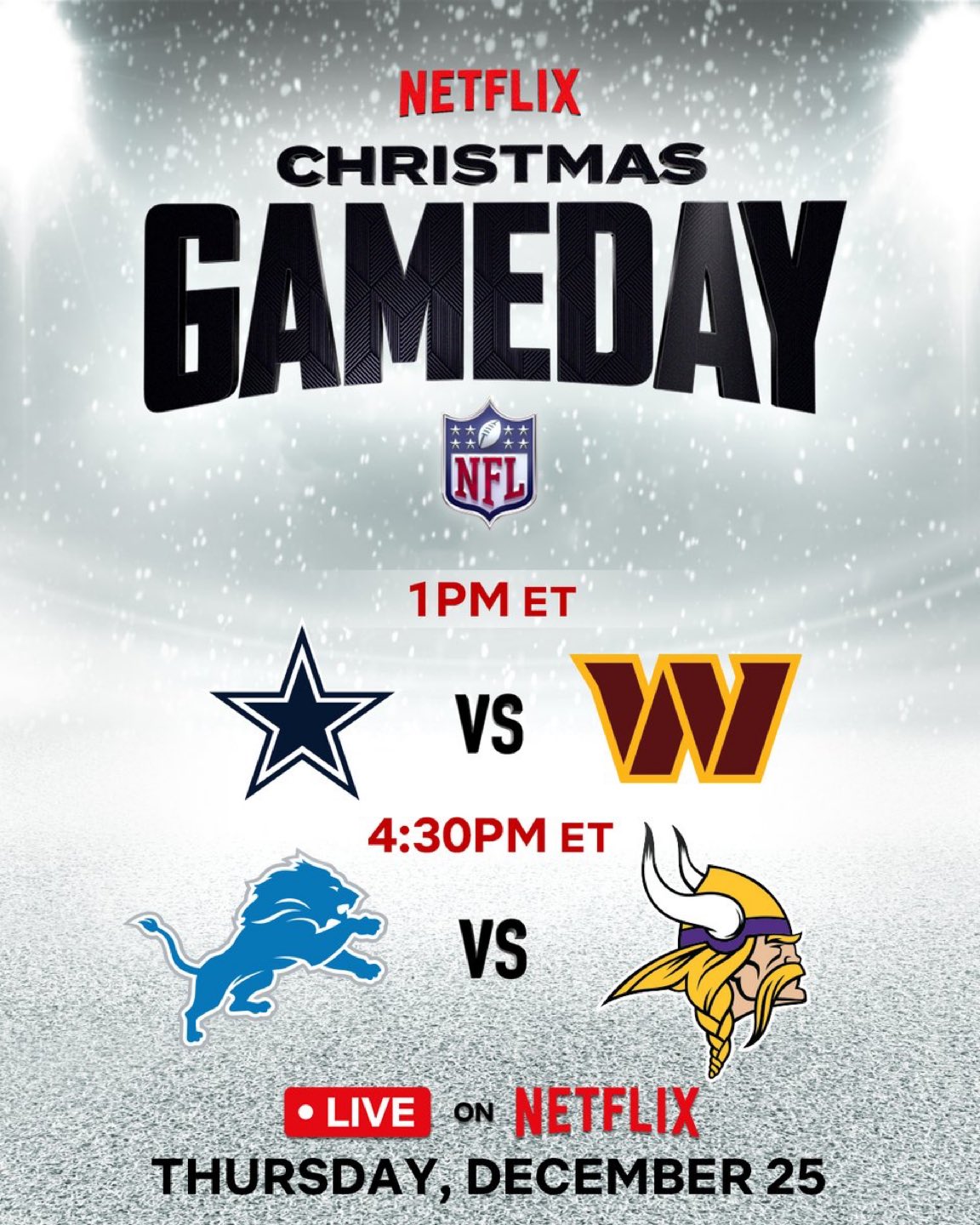 2025 NFL Christmas Day Schedule: Tripleheader Streaming on Netflix and ...